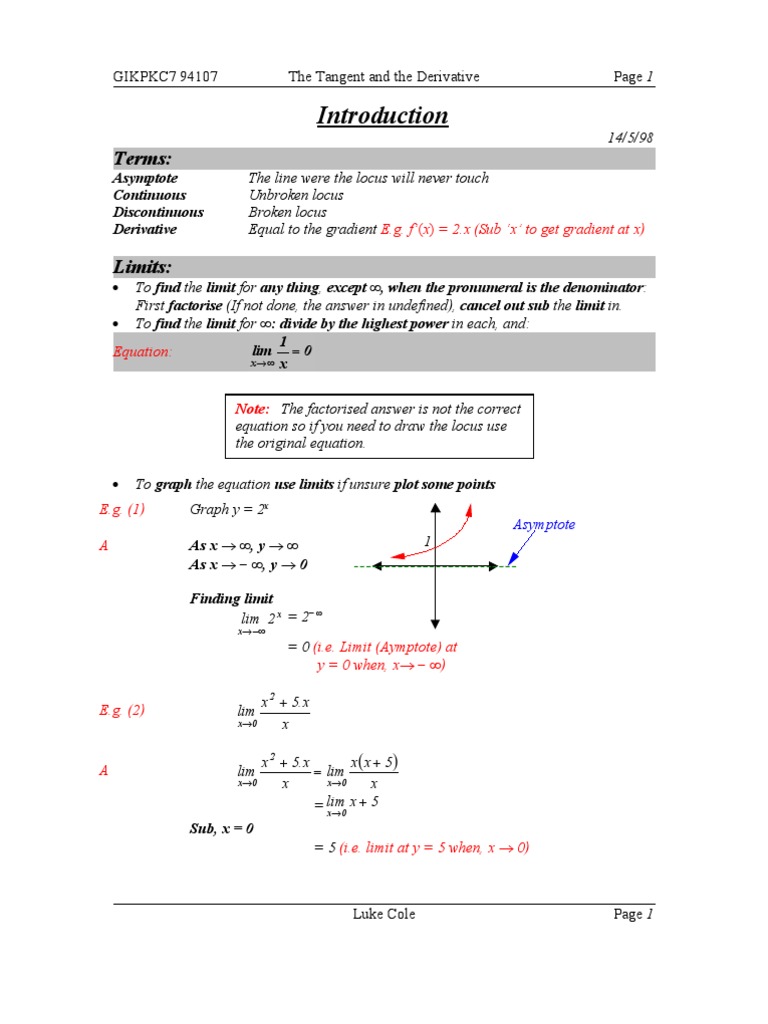 Terms:: Asymptote Continuous Discontinuous Derivative | PDF ...