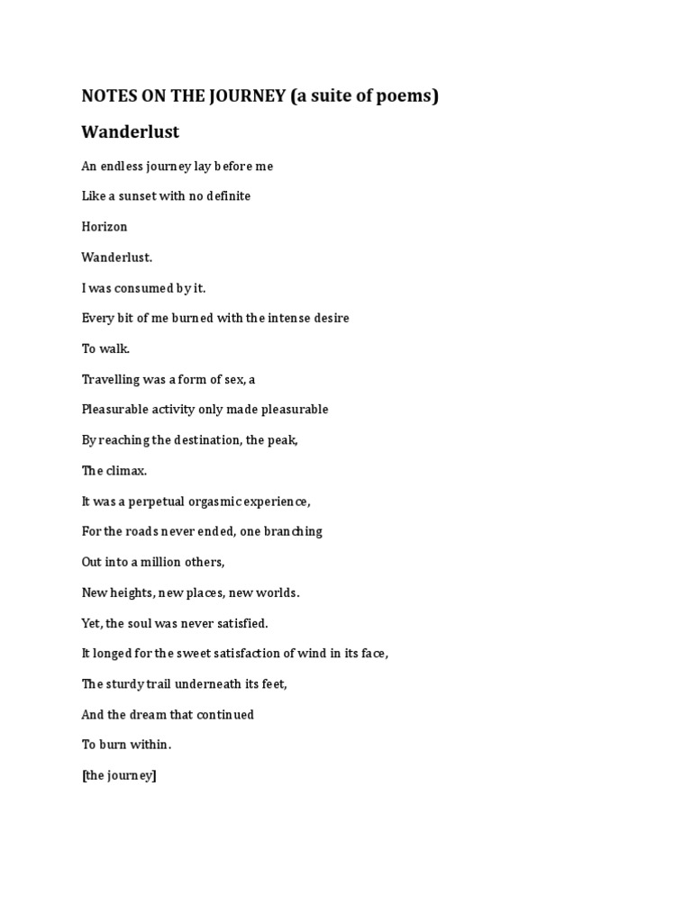 NOTES ON THE JOURNEY (A Suite of Poems) Wanderlust | PDF | Leisure