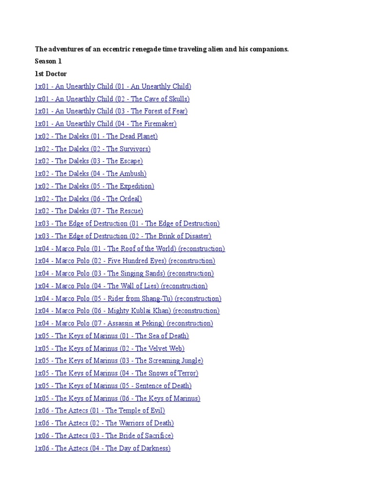 Doctor Who Episode Guide: Season 1 | PDF | Doctor Who Stories | Doctor ...