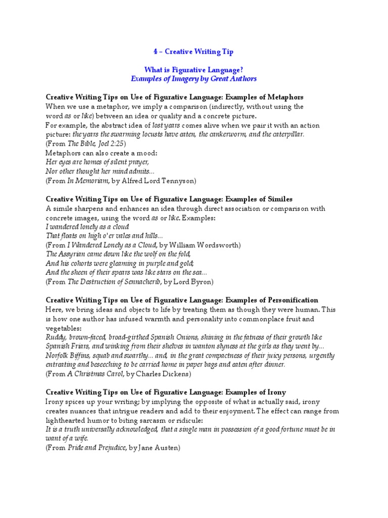 Figurative Language - Creative Writing Tips | PDF | Irony | Poetry