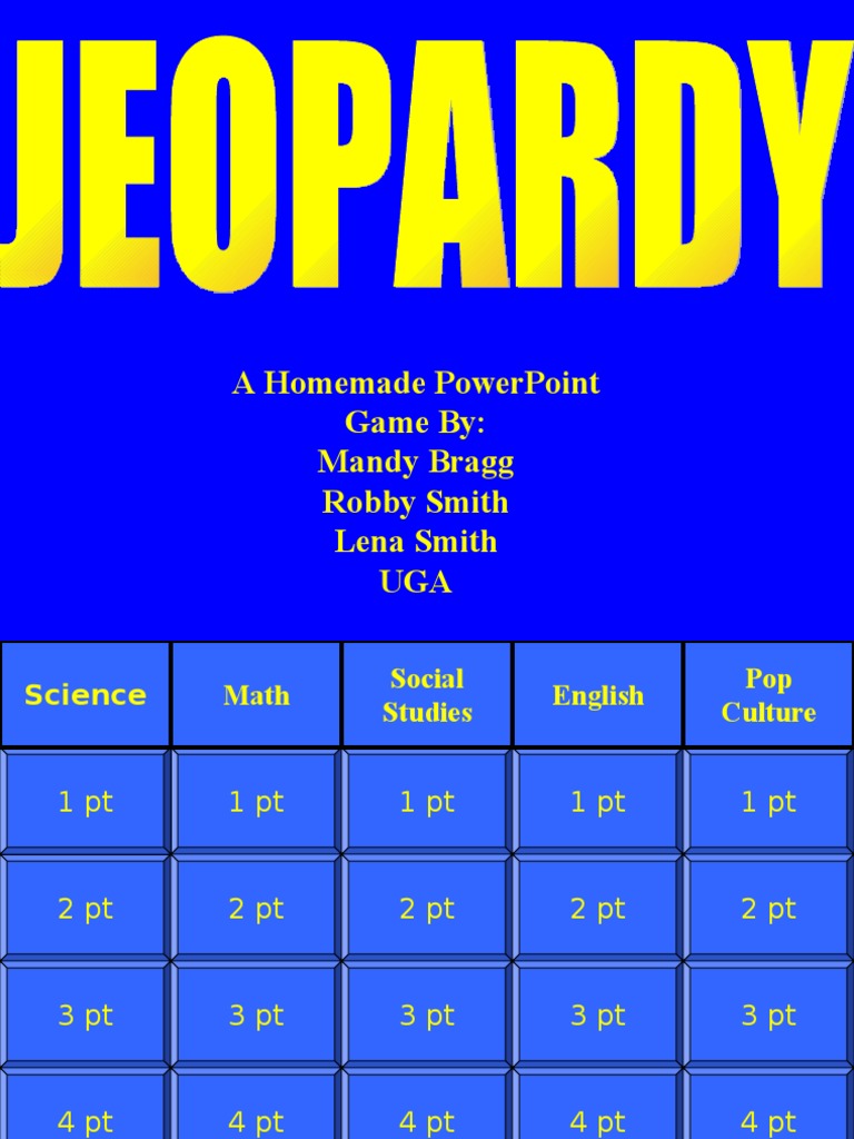 A Homemade Powerpoint Game By: Mandy Bragg Robby Smith Lena Smith Uga ...