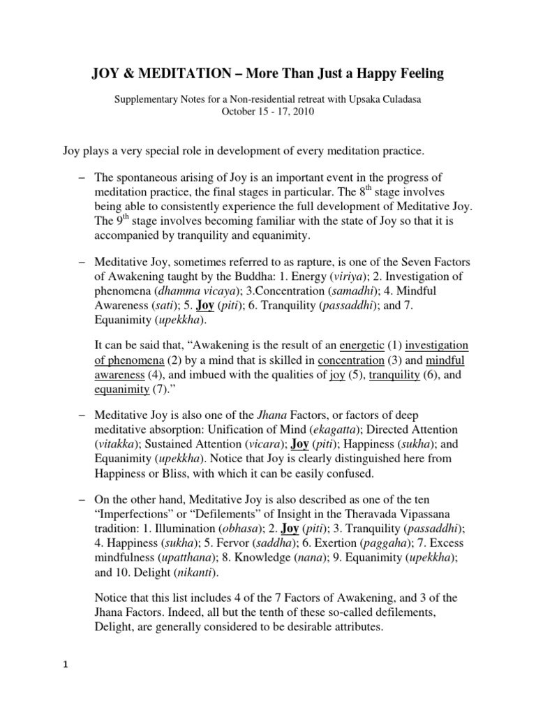 Meditation and Joy Handout | PDF | Flow (Psychology) | Meditation