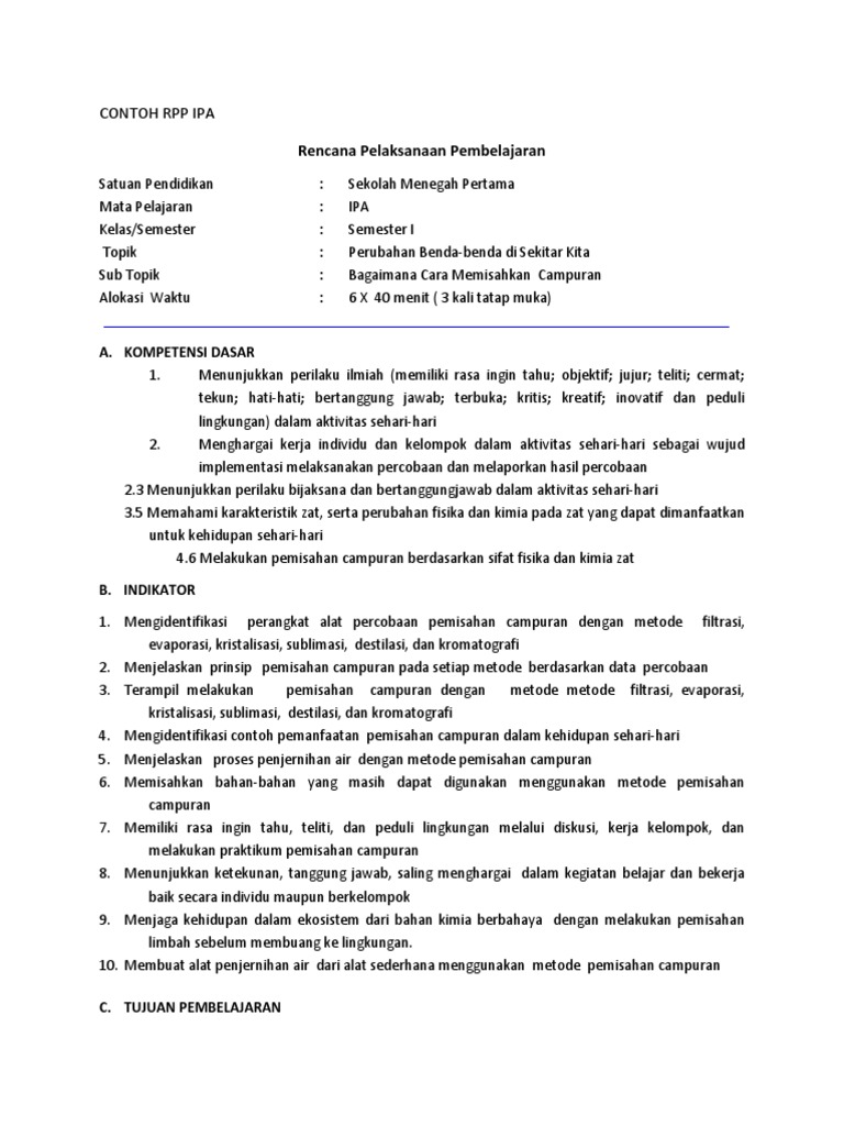 Contoh RPP Ipa SMP | PDF