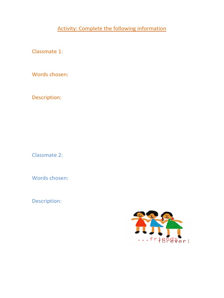 Activity: Complete The Following Information: Classmate 2 | PDF ...