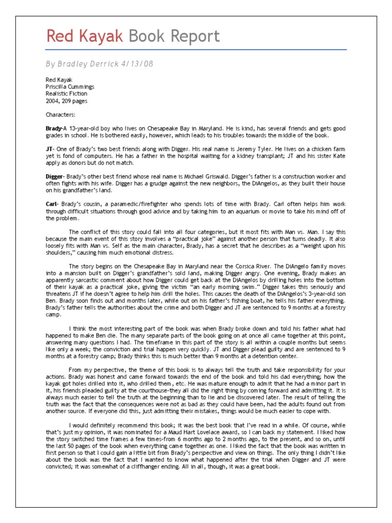 Red Kayak Book Report | PDF | Social Science | Mystery, Thriller ...