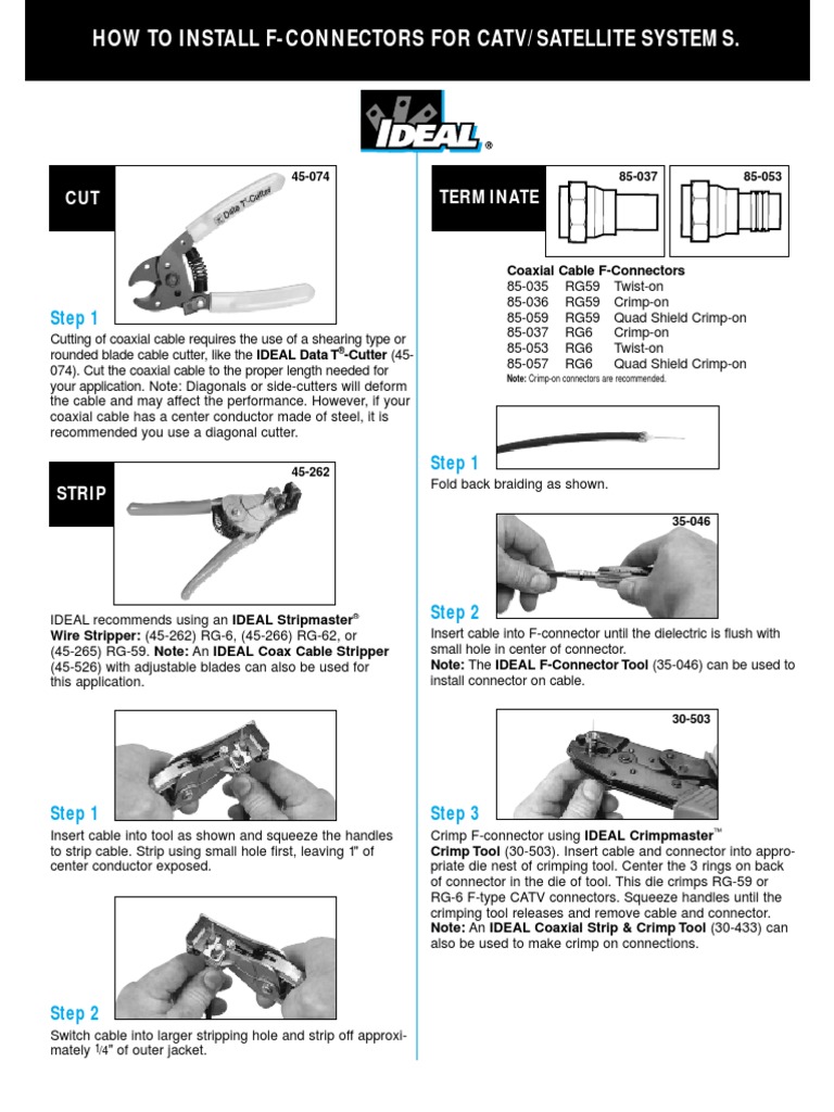 F-Connector Installation Guide | PDF | Coaxial Cable | Cable