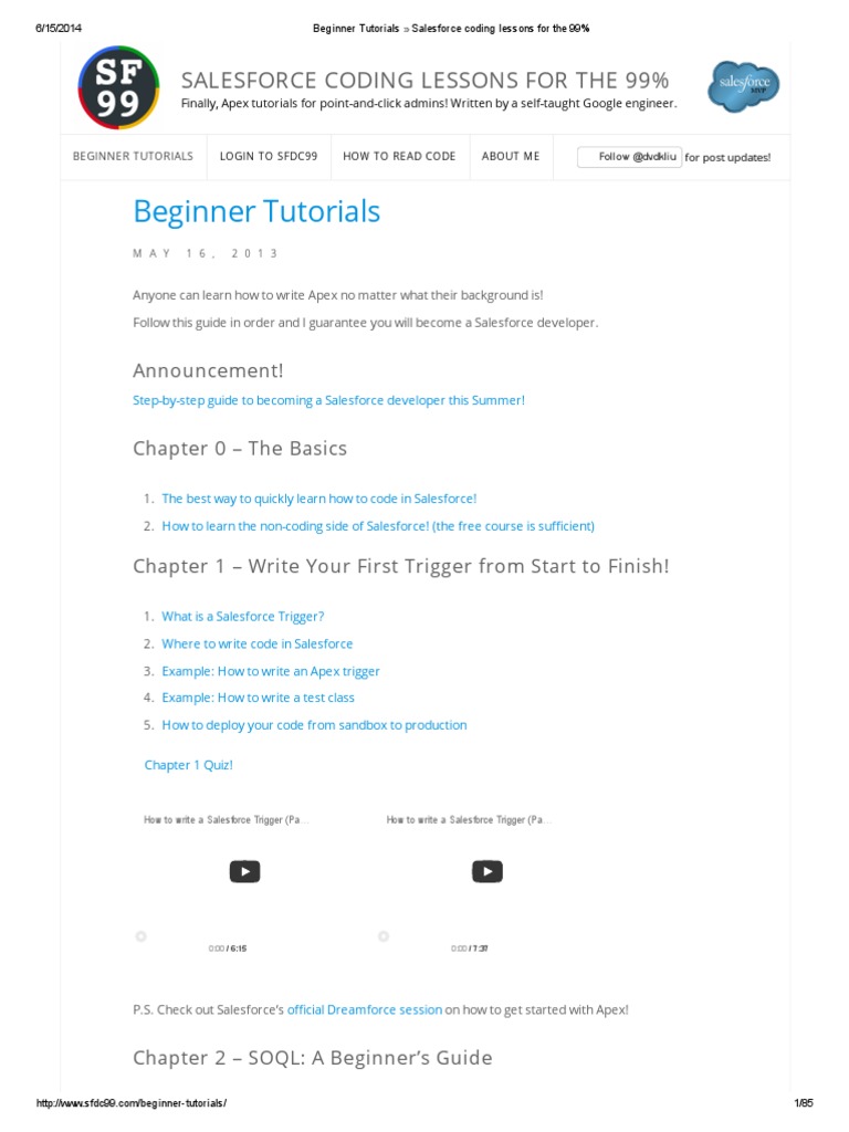 Beginner Tutorials: Salesforce Coding Lessons For The 99% | PDF | Salesforce.Com | Object ...