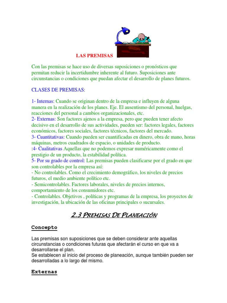 Clasificación y Tipos de Premisas Empresariales | PDF | Toma de ...
