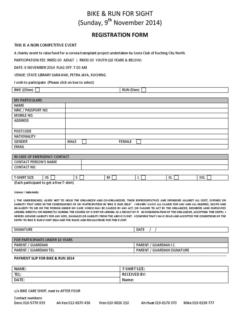 Bike & Run For Sight (Sunday, 9 November 2014) : Registration Form ...