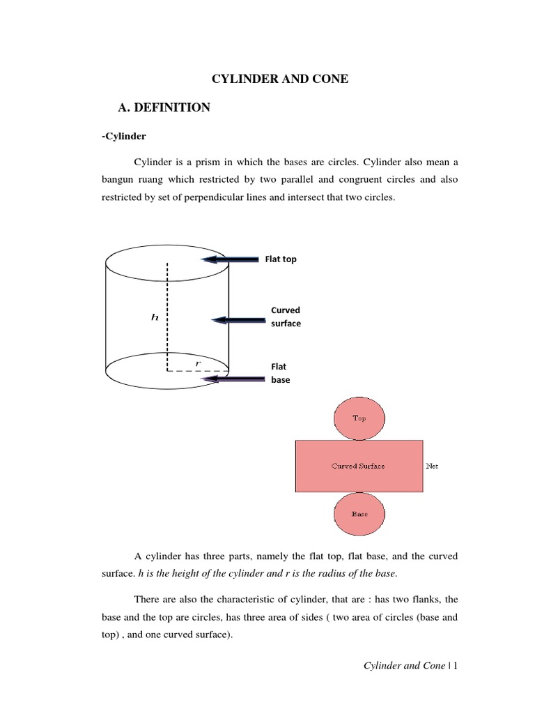 Cylinder and Cone A. Definition | PDF | Cylinder (Geometry) | Area