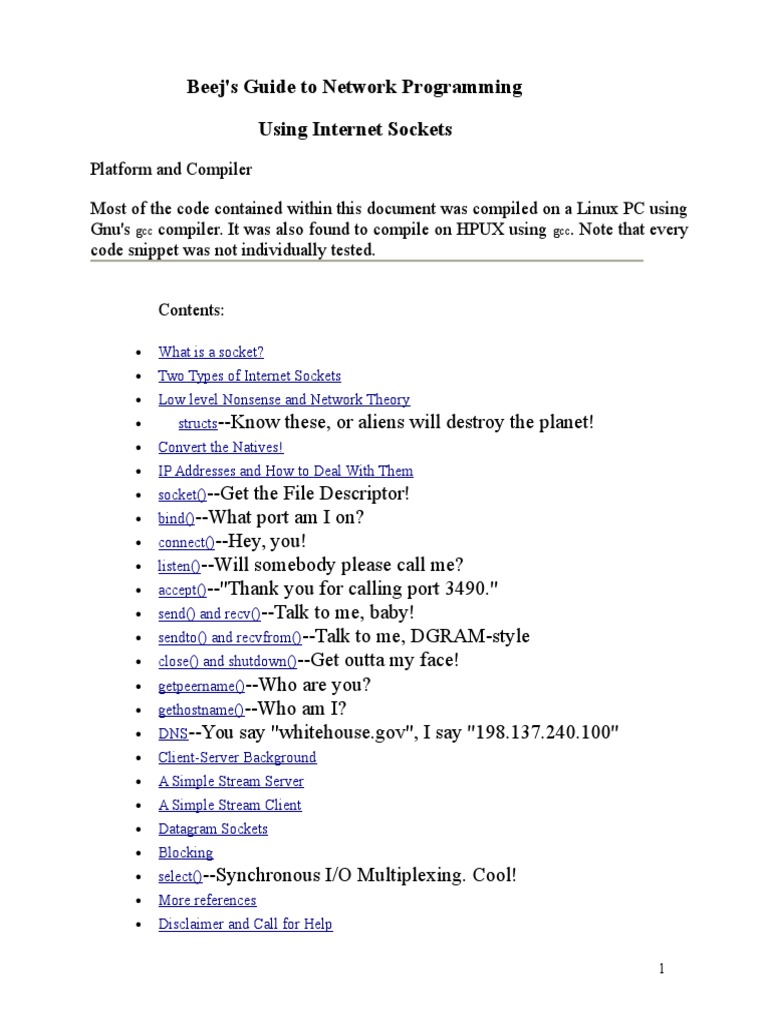 Beej's Guide To Network Programming Using Internet Sockets: GCC GCC | PDF | Computer Networking ...
