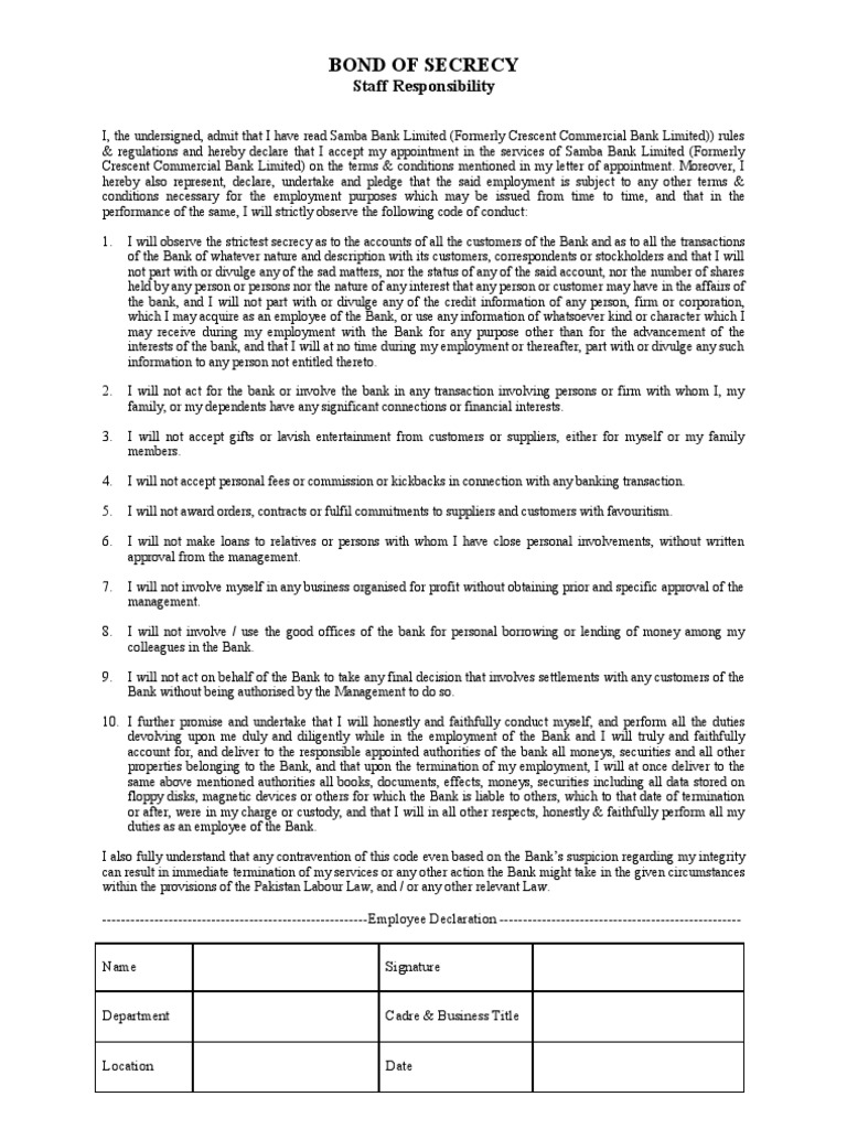 Bond of Secrecy - DF | PDF | Banks | Loans