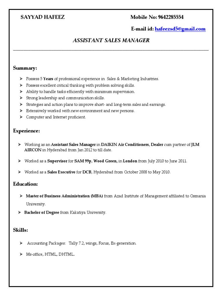 Assistant Sales Manager | PDF | Sales | Business