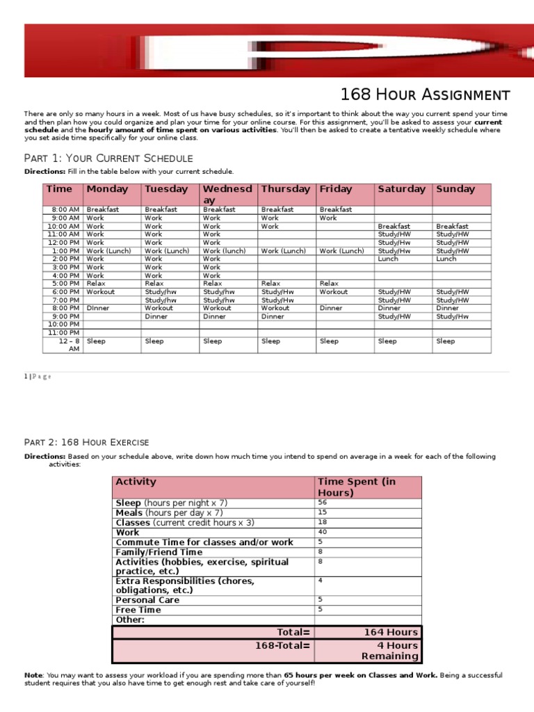 168 Hour Calendar | PDF | Schools
