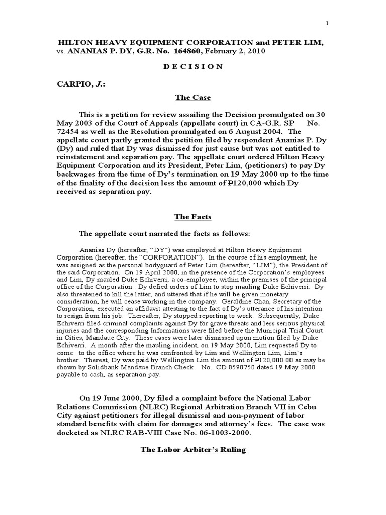 HILTON HEAVY EQUIPMENT vs. DY | PDF | Employment | Complaint