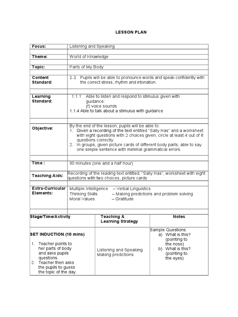 Focus: Theme: Topic: Content Standard:: Lesson Plan | PDF | Lesson Plan ...