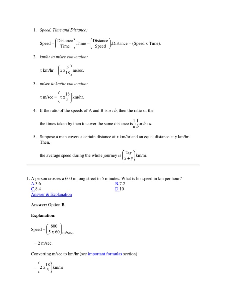 Speed, Time and Distance Formulas | PDF | Speed | Human Resource Management