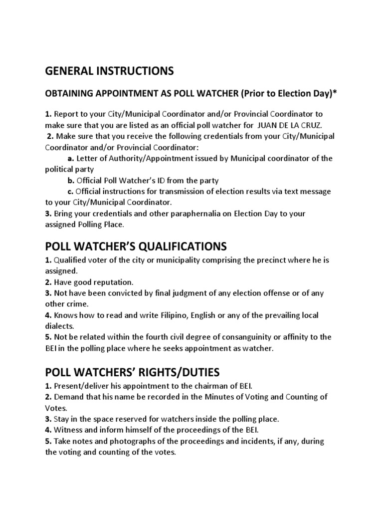 Watchers Guide Election 2013 | PDF | Polling Place | Ballot