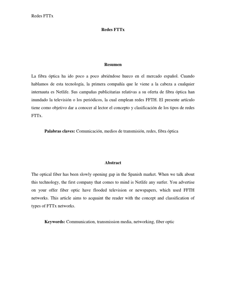 Redes FFTX | PDF | Equipo de telecomunicaciones | Electrónica