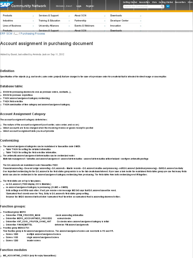 Account Assignment in Purchasing Document - ERP SCM - SCN Wiki | PDF ...
