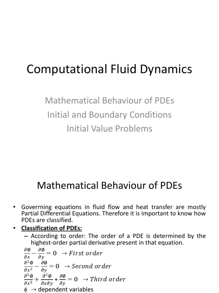 Computational Fluid Dynamics: Mathematical Behaviour of Pdes Initial and Boundary Conditions ...