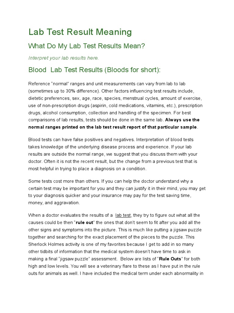 Lab Test Result Meaning | PDF | Anemia | Cholesterol