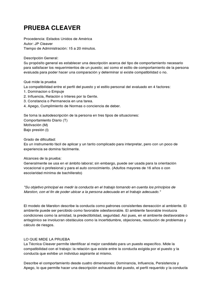 Prueba Cleaver | PDF | Toma de decisiones | Teoría de apego