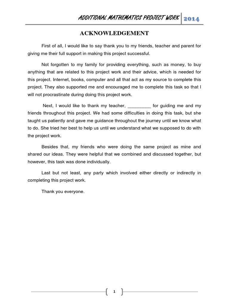 Additional Mathematics Project Work: Acknowledgement | PDF | Function ...