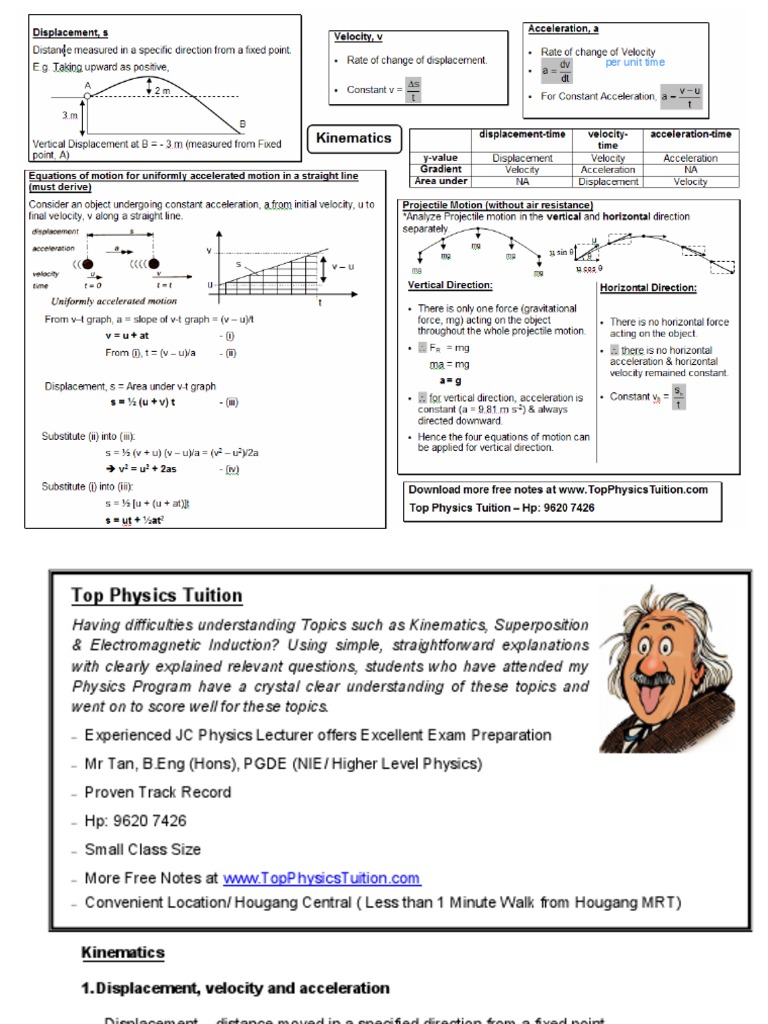 Kinematics Summary | PDF | Acceleration | Velocity Kinematics Summary | PDF | Acceleration | Velocity