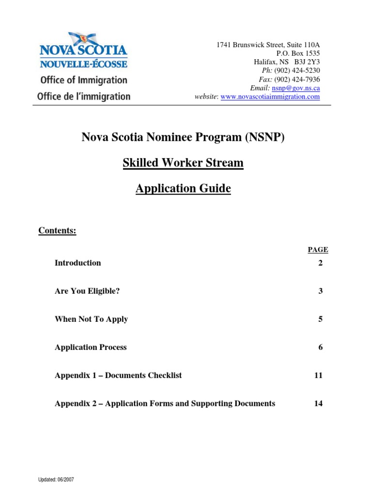 NSNP Skilled Worker Stream Guide - June 2007 | PDF | Permanent ...