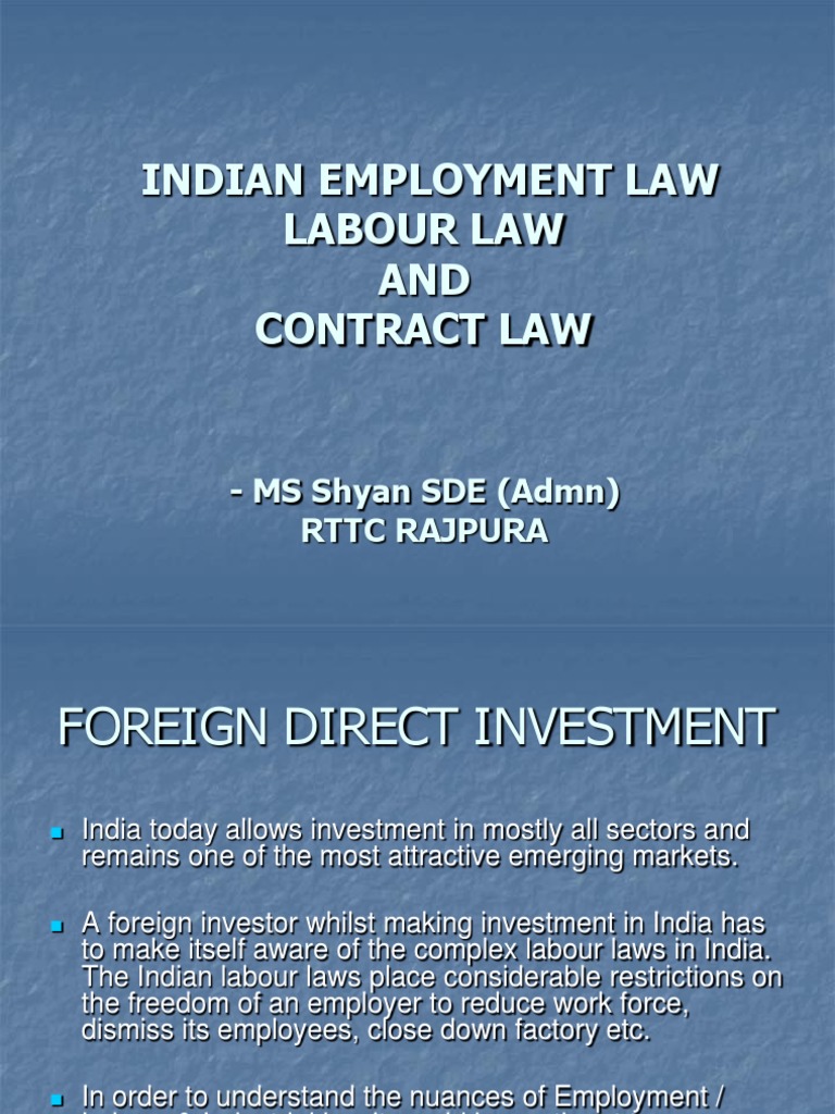 Indian Employment Law Labour Law AND Contract Law: - MS Shyan SDE (Admn ...