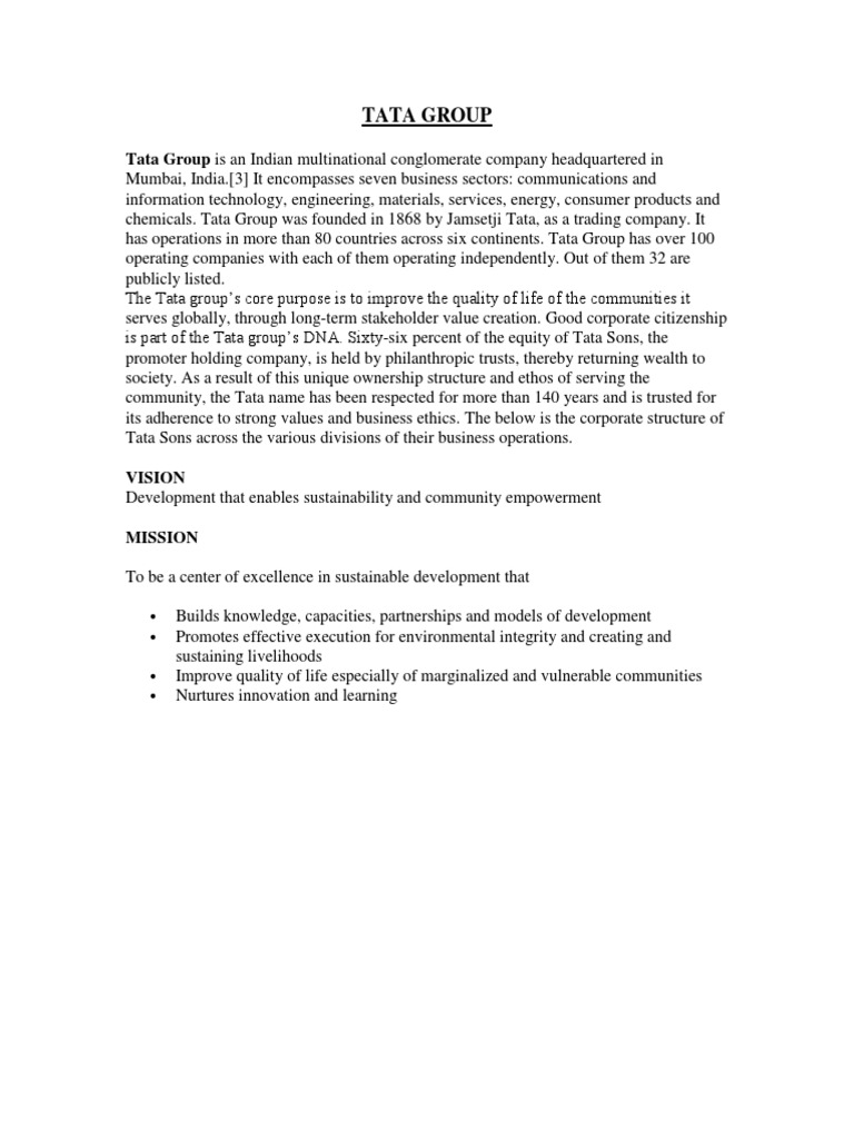 Tata Group: Tata Group Is An Indian Multinational Conglomerate Company ...