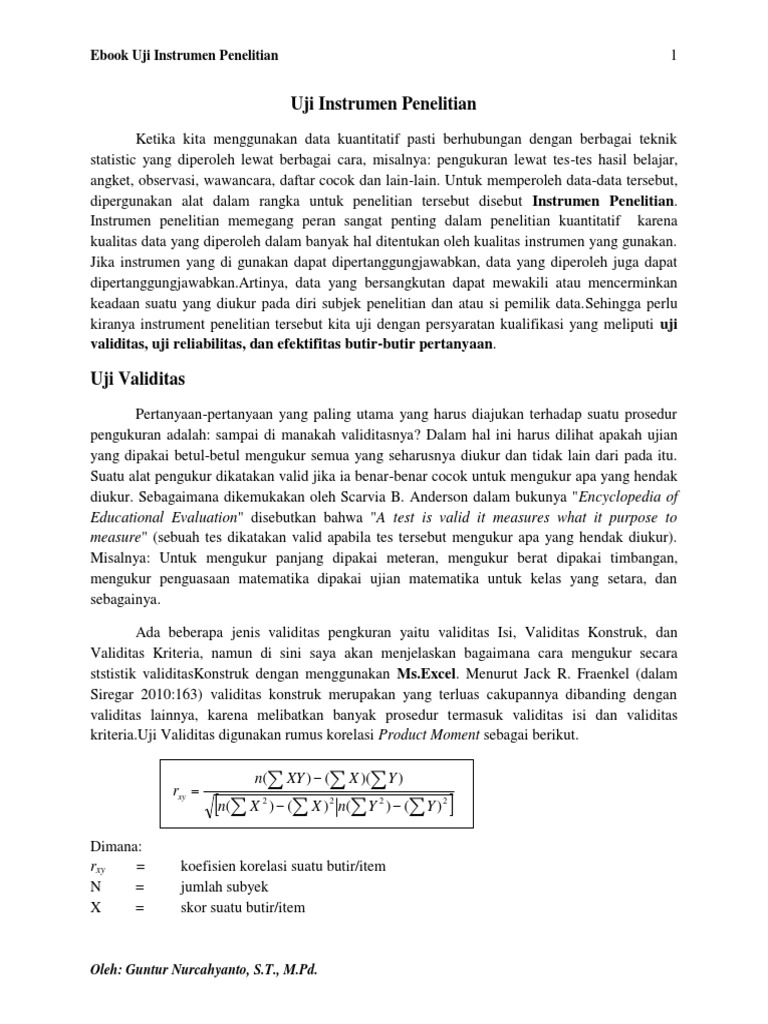 Uji Instrumen Penelitian Validitas Reliabilitas Tingkat Kesukaran Dan ...