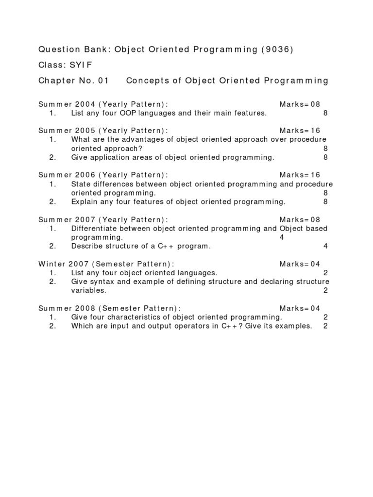 Oop Qb Chapter 01 Pdf Object Oriented Programming Theoretical Computer Science