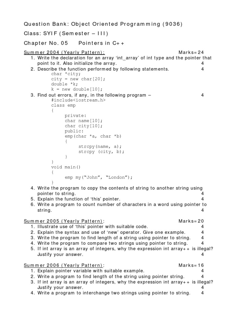Oop Qb Chapter 05 Pdf Pointer Computer Programming String Computer Science 