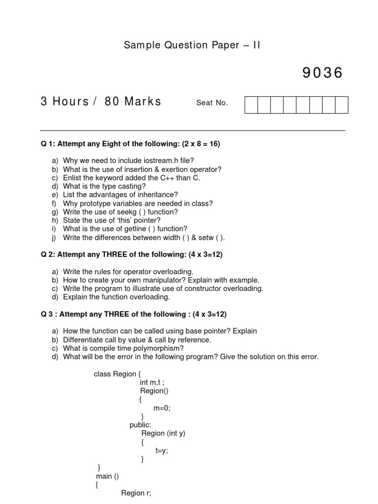 3 Hours / 80 Marks: Sample Question Paper - II | PDF | C (Programming ...