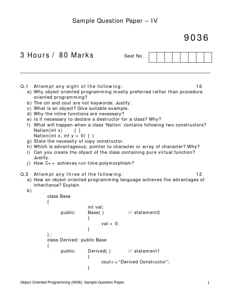 Oop Sample Question Paper 4 Pdf Constructor Object Oriented Programming Programming