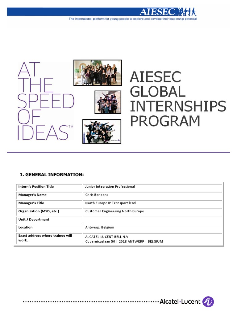 AIESEC Internship Description Form | PDF | Computer Network | Computer Data