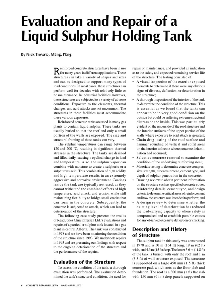 Liquid Sulphur Tank Repair Evaluation | PDF | Corrosion | Concrete
