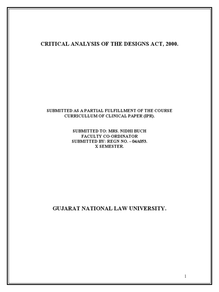 Critical Analysis of The Designs Act, 2000 | PDF | Business Law ...