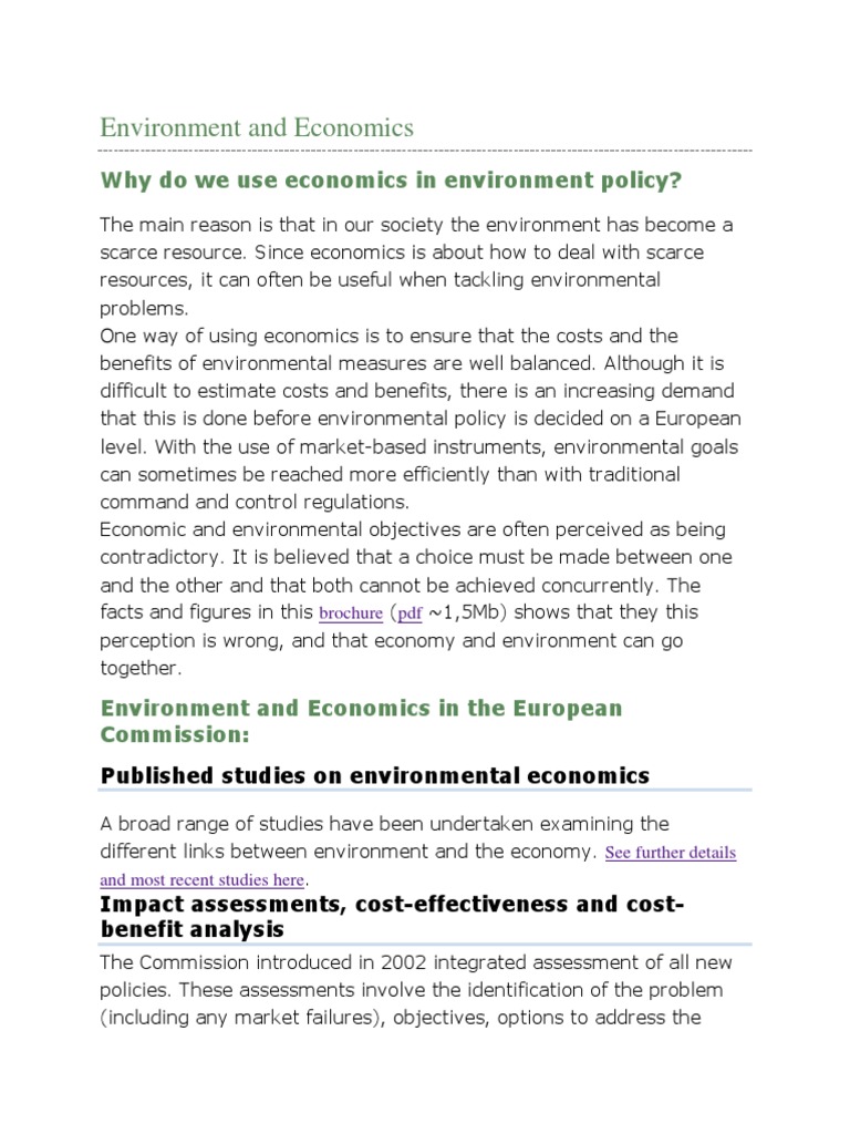 Environment and Economics | PDF | Environmental Policy | Cost–Benefit ...