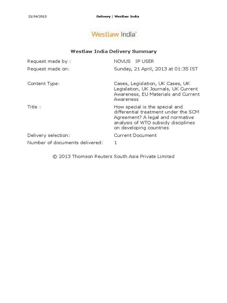 WTO SCM Agreement: S&D Treatment Analysis | PDF | Business