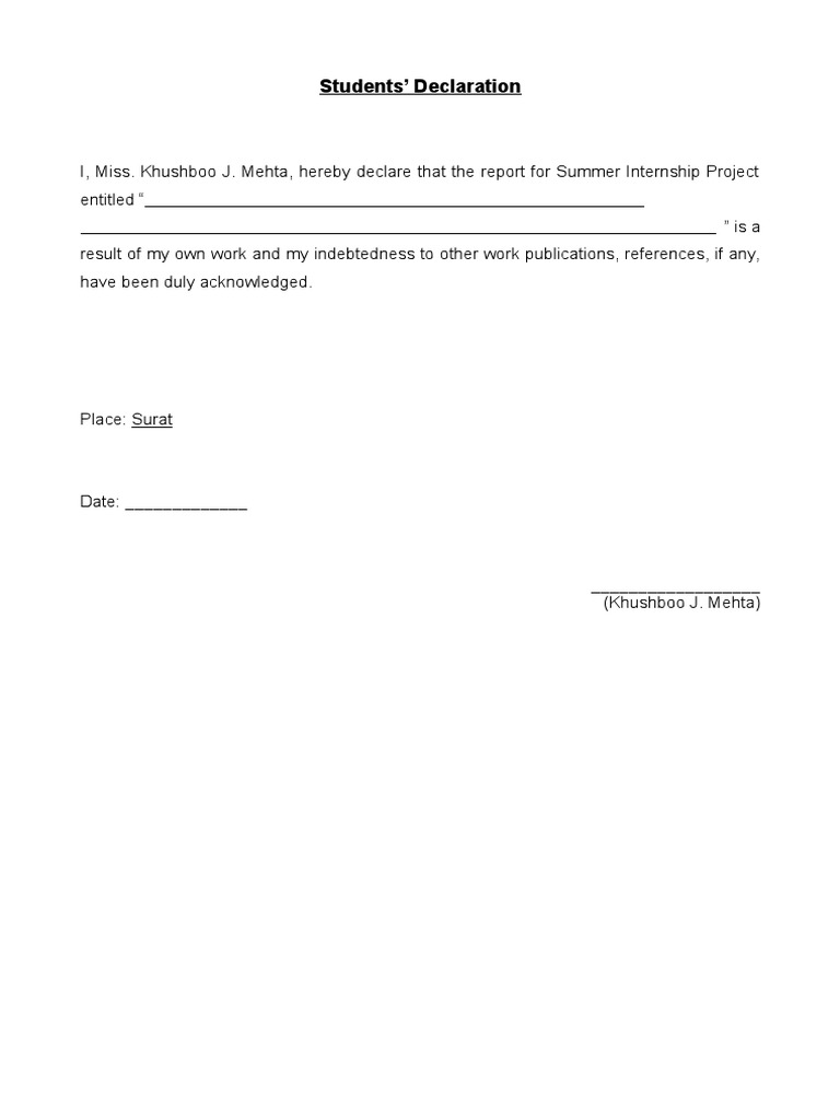 Students' Declaration | PDF