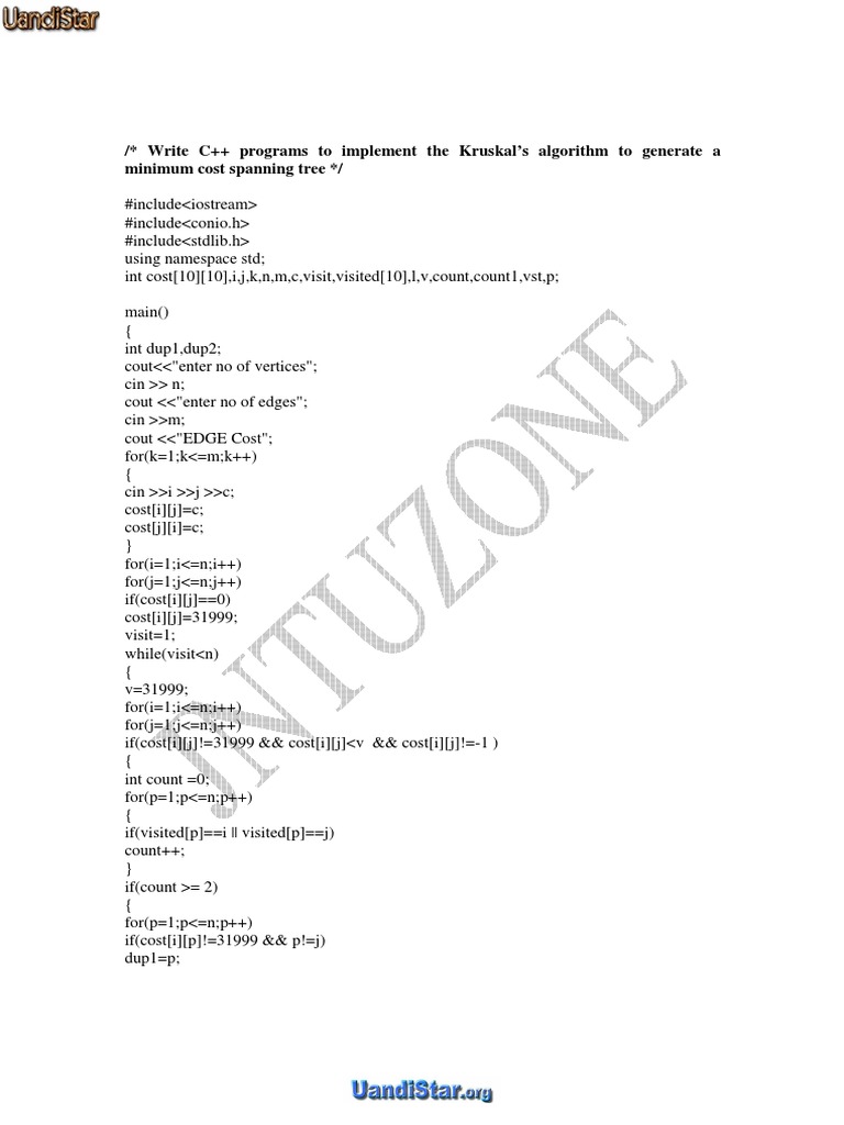 C++ Implementation of Kruskal's Algorithm | PDF