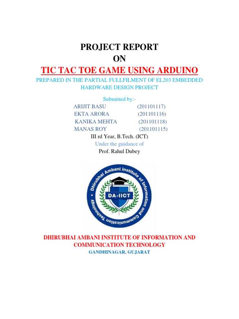 Tic Tac Toe Game Using Arduino: Project Report ON | PDF | Remote ...