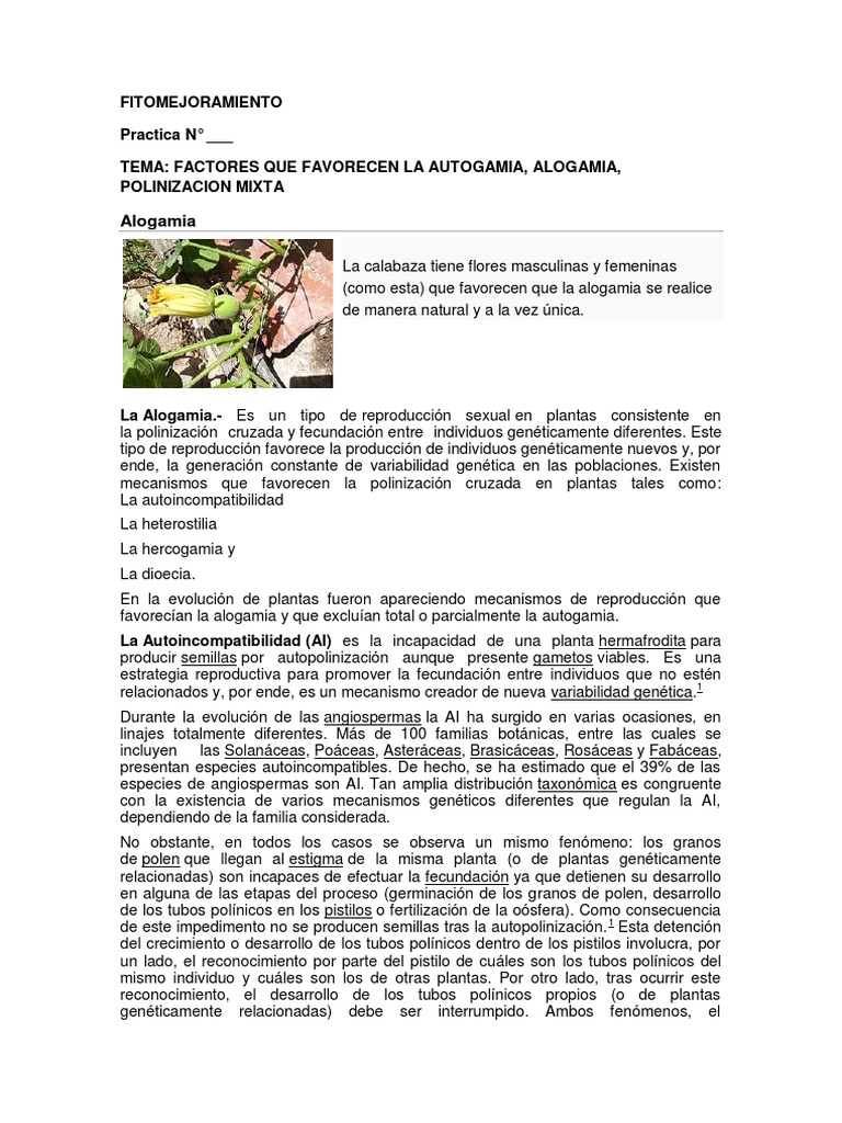 FACTORES QUE FAVORECEN LA AUTOGAMIA PRACTICA 3 PDF | PDF | Plantas ...