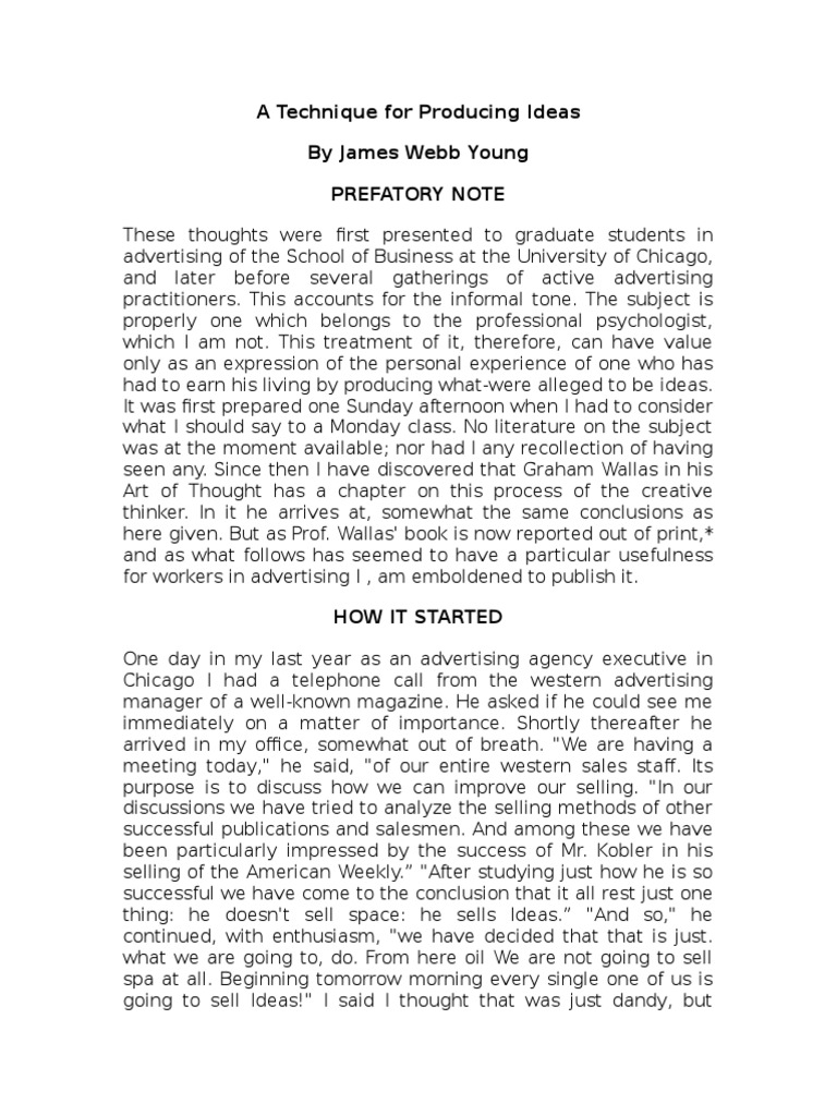 A Technique For Producing Ideas | PDF | Mind | Advertising