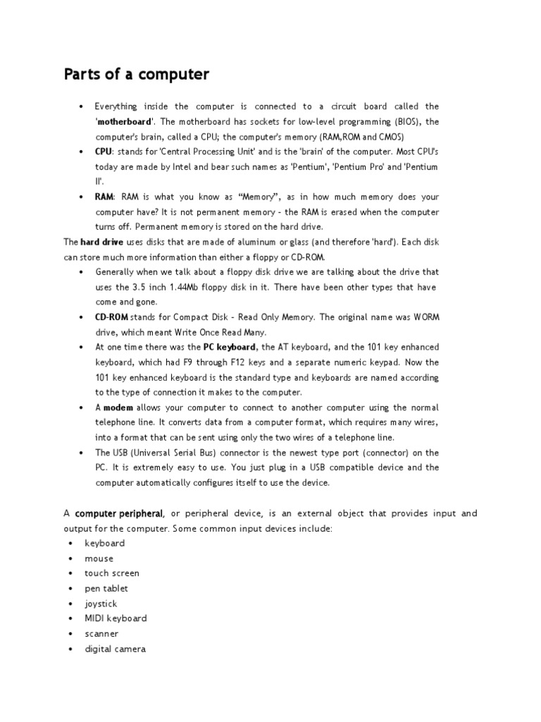 Parts of A Computer | PDF | Computer Keyboard | Random Access Memory