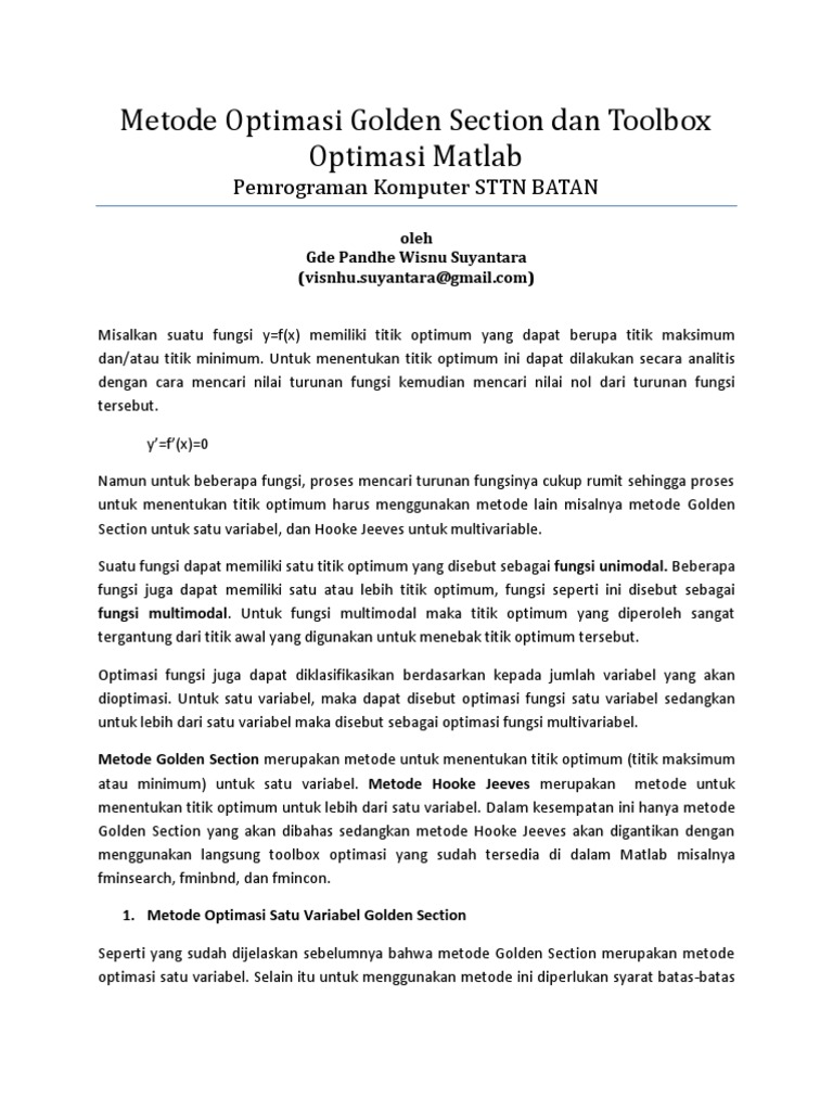 6 Metode Optimasi Golden Section Dan Toolbox Optimasi Matlab | PDF