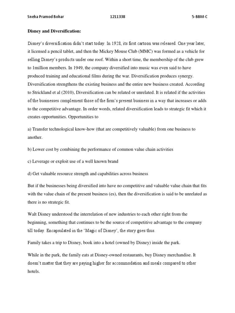 Disney and Diversification | PDF | The Walt Disney Company ...